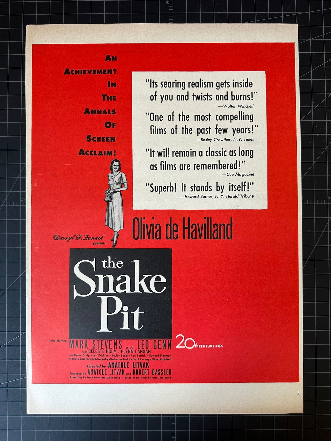 Vintage 1940s the Snake Pit Film Print Ad Olivia De - Etsy
