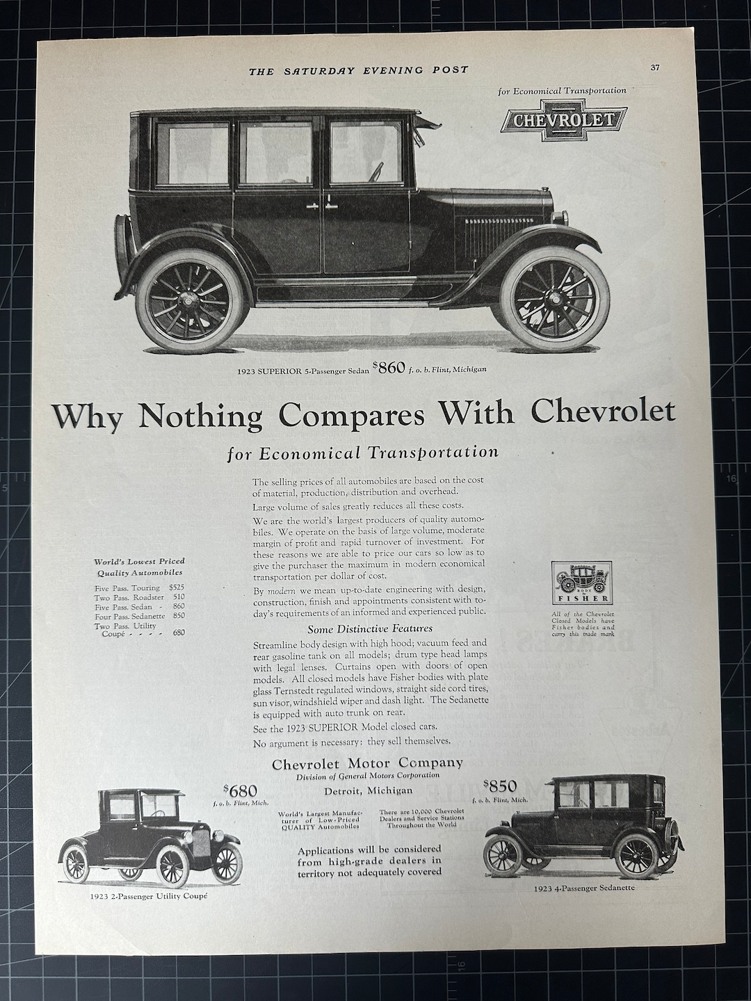 Vintage 1922 Chevrolet Original Print Ad - Etsy