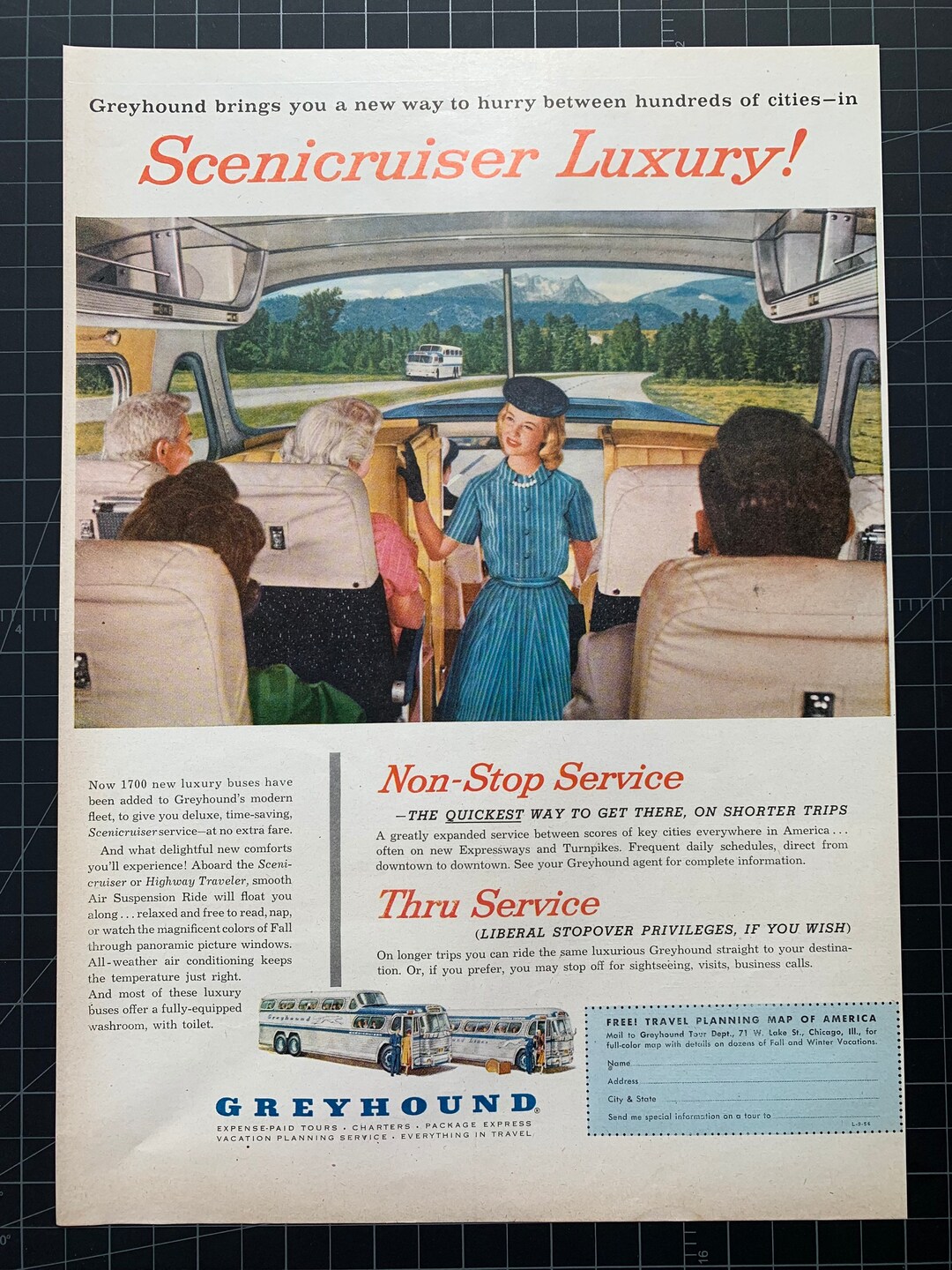 Vintage 1956 Greyhound Bus Print Advertisement Retro Gift Decor - Etsy