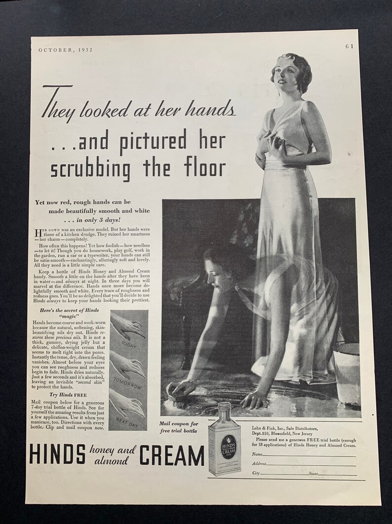 Vintage 1932 Hinds Hand Cream Ad - Etsy