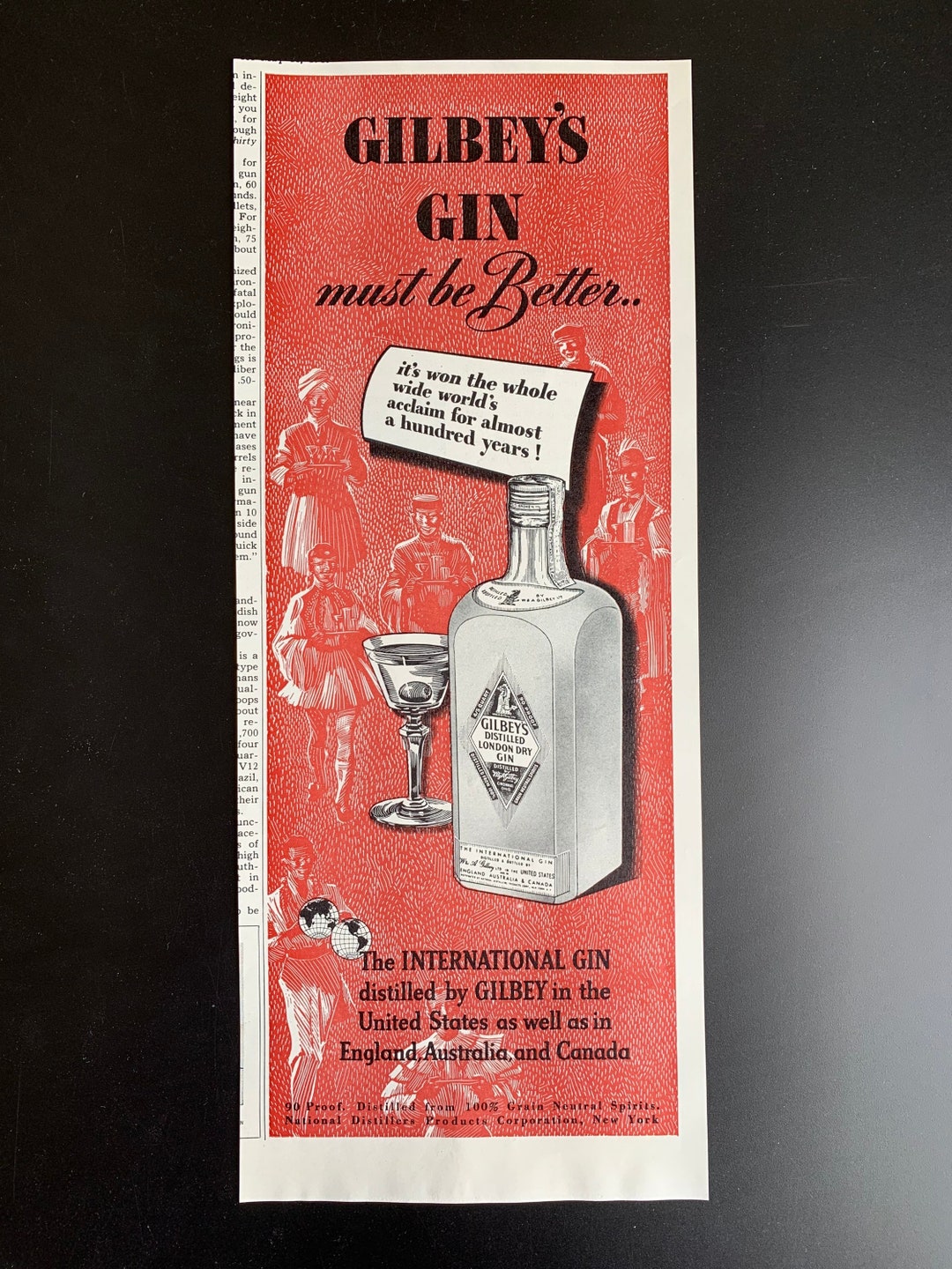 Vintage 1940 Gilbeys Gin Print Advintage Retro Gift Decor - Etsy