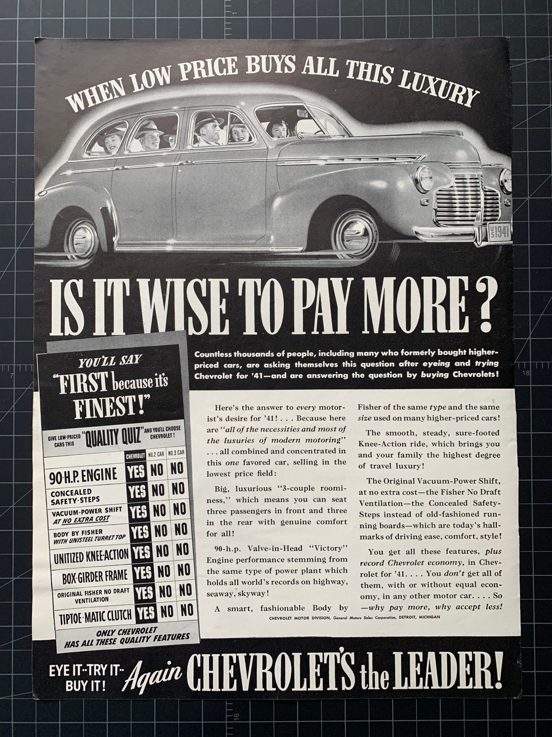 Vintage 1941 Chevrolet Original Print Ad - Etsy