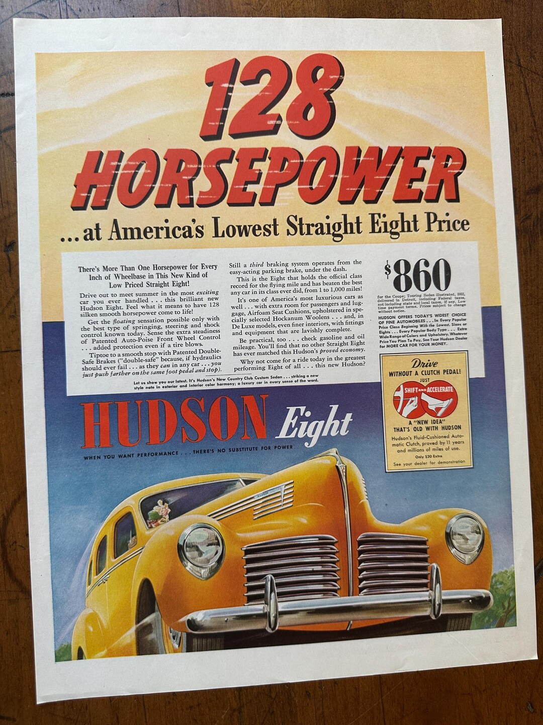 Vintage 1940 Hudson Eight Print Ad - Etsy