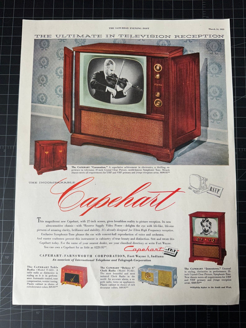 Vintage 1953 Capehart Television Print Ad - Etsy