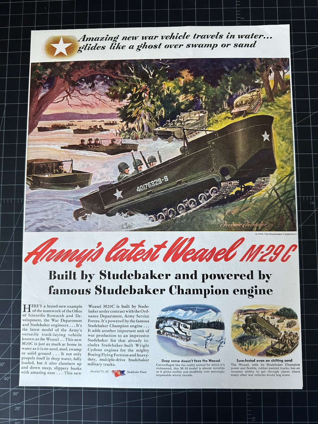 Vintage 1944 Studebaker Weasel M29C WWII Print Ad - Etsy