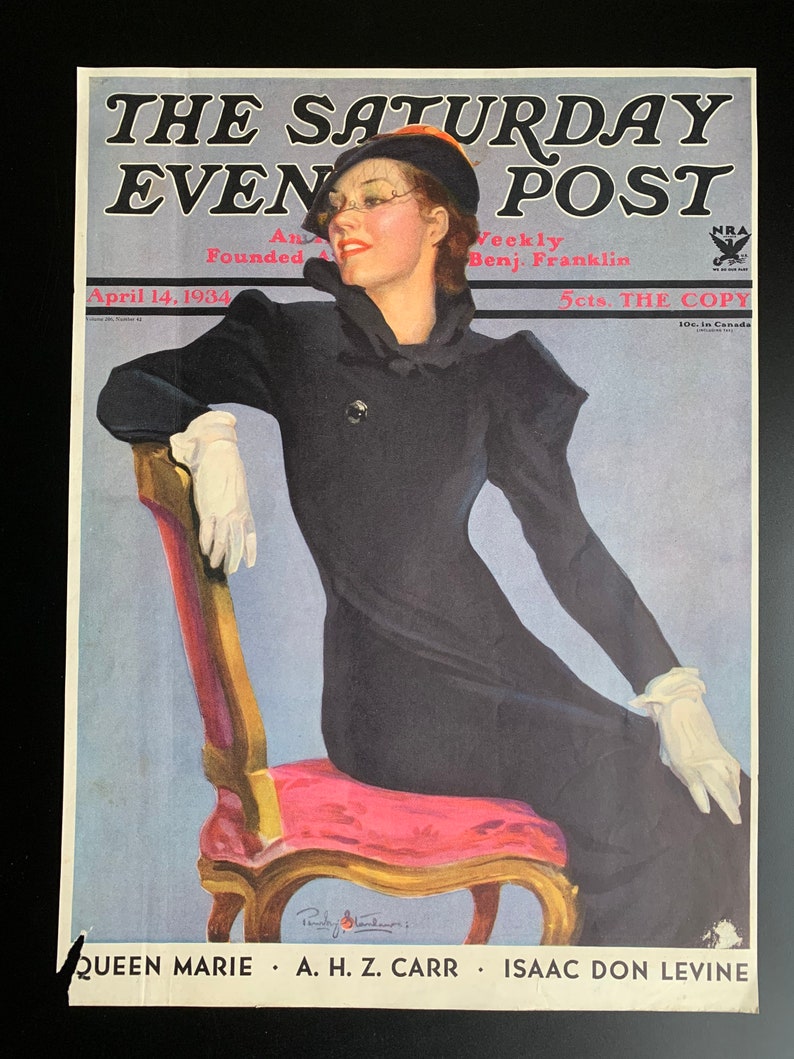 Vintage 1934 Saturday Evening Post Magazine Cover - Etsy