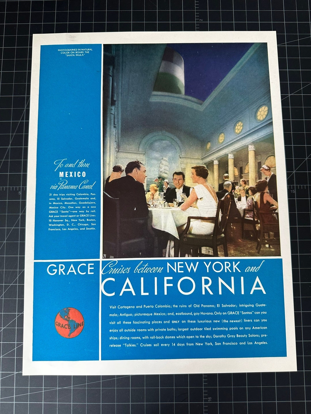 Vintage 1940 Grace Line Cruises Print Advintage Retro Gift Decor - Etsy