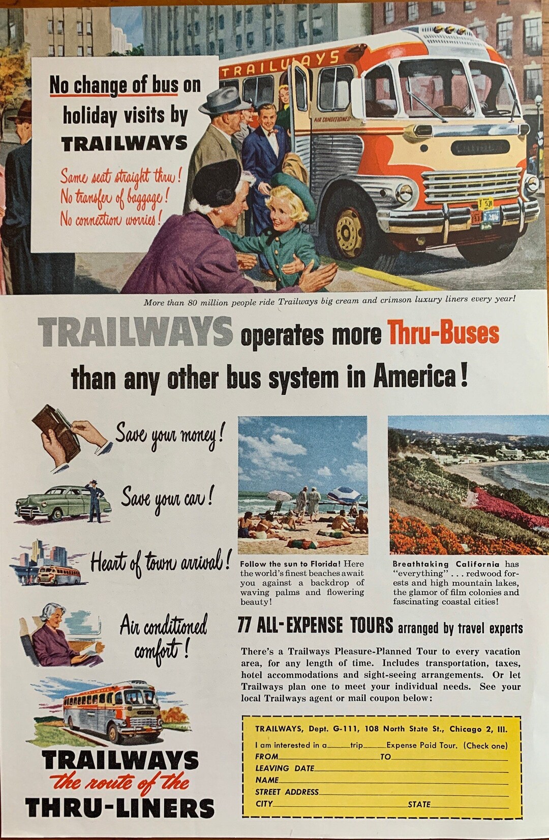 Vintage 1950s Trailways Buses Print Ad - Etsy