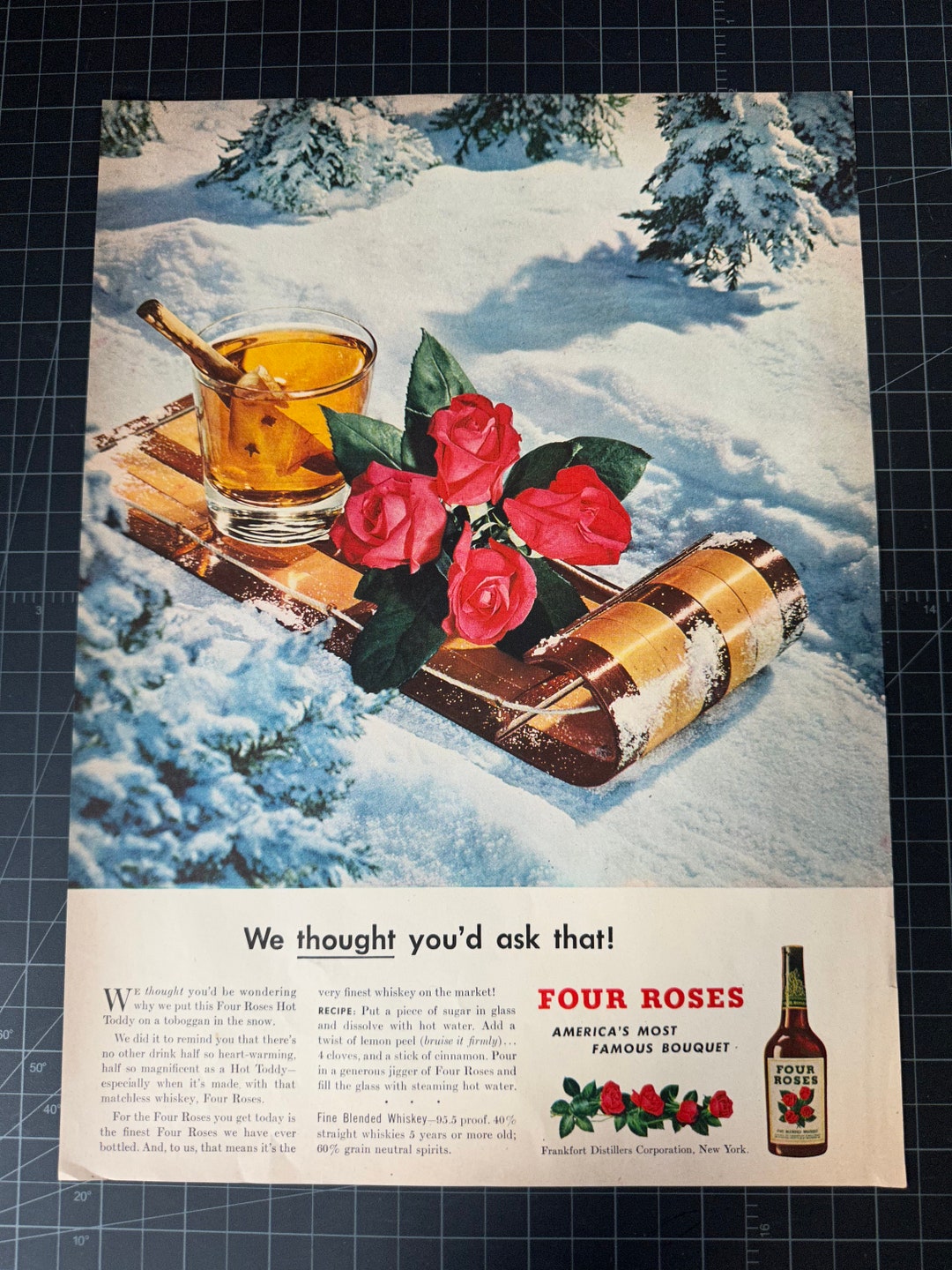 Vintage 1940s Four Roses Whiskey Print Advertisement - Etsy