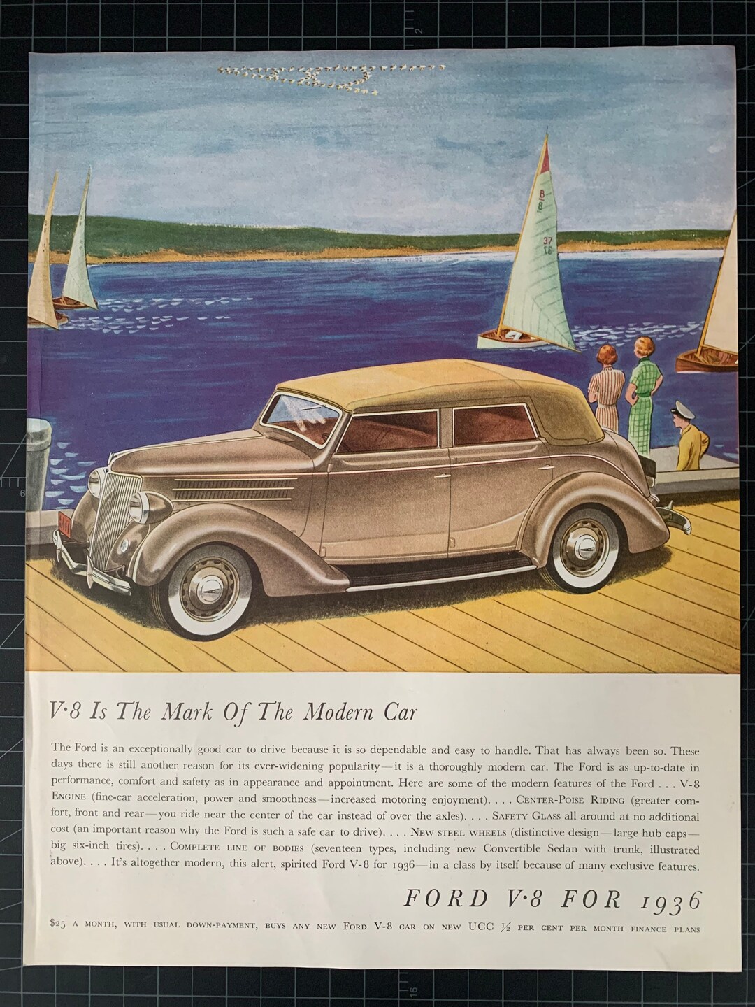 Vintage 1936 Ford V-8 Print Ad - Etsy