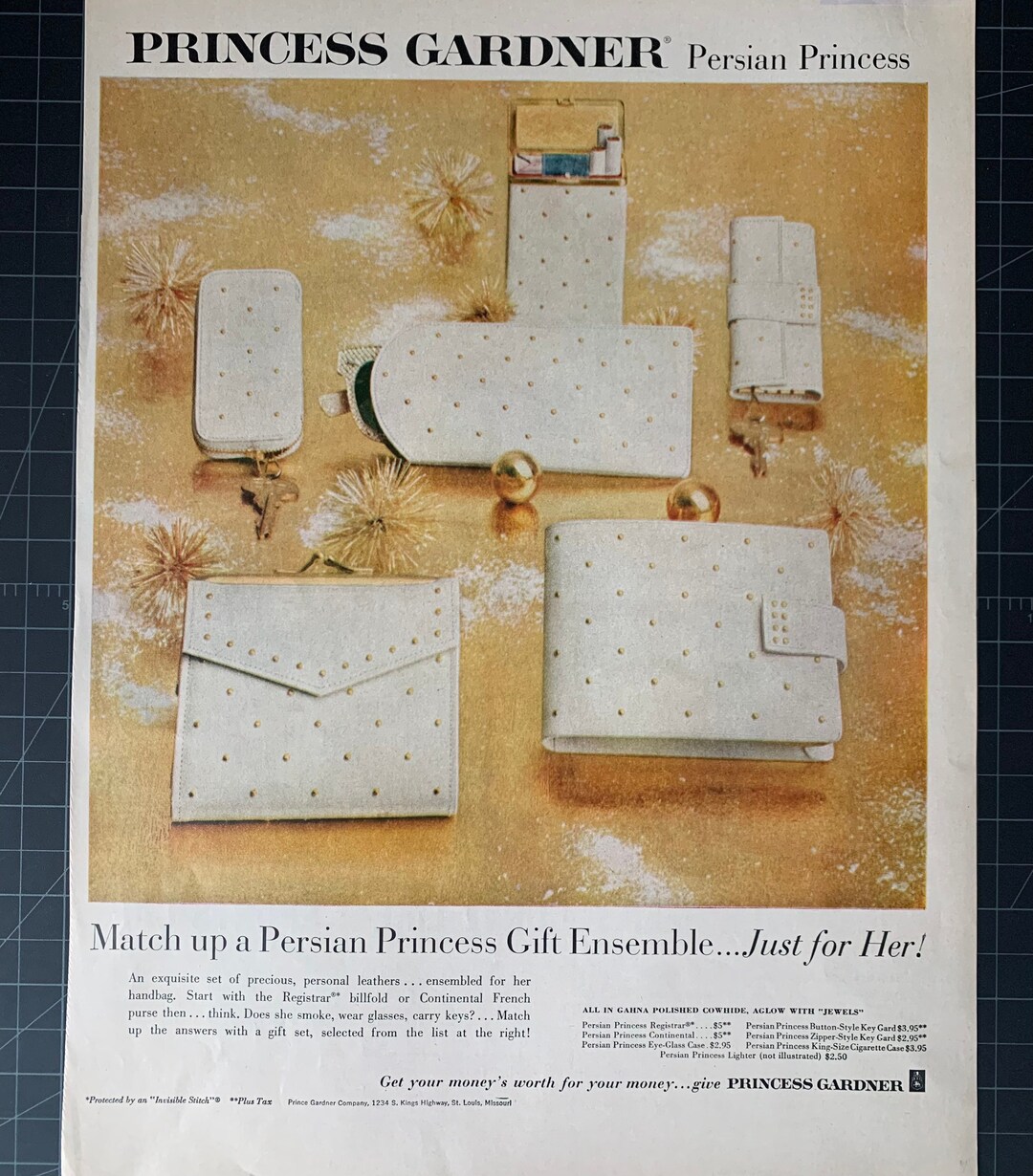 Vintage 1958 Princess Gardner Wallets Print Ad - Etsy