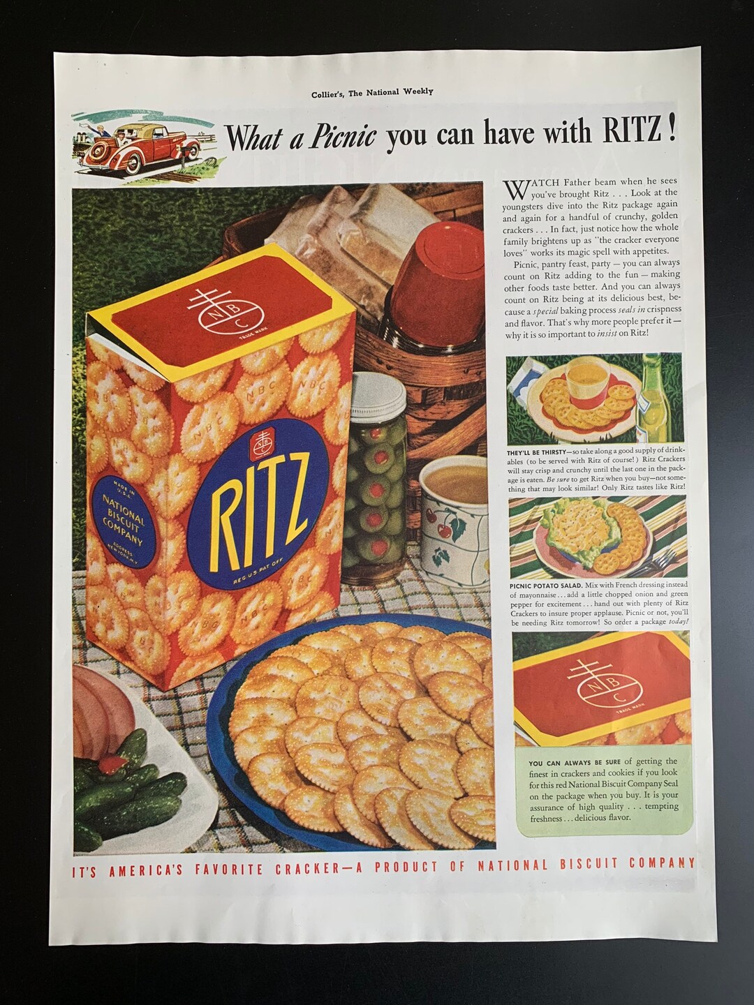 Vintage 1940 Ritz Crackers Print Advertisement Retro Gift Decor - Etsy