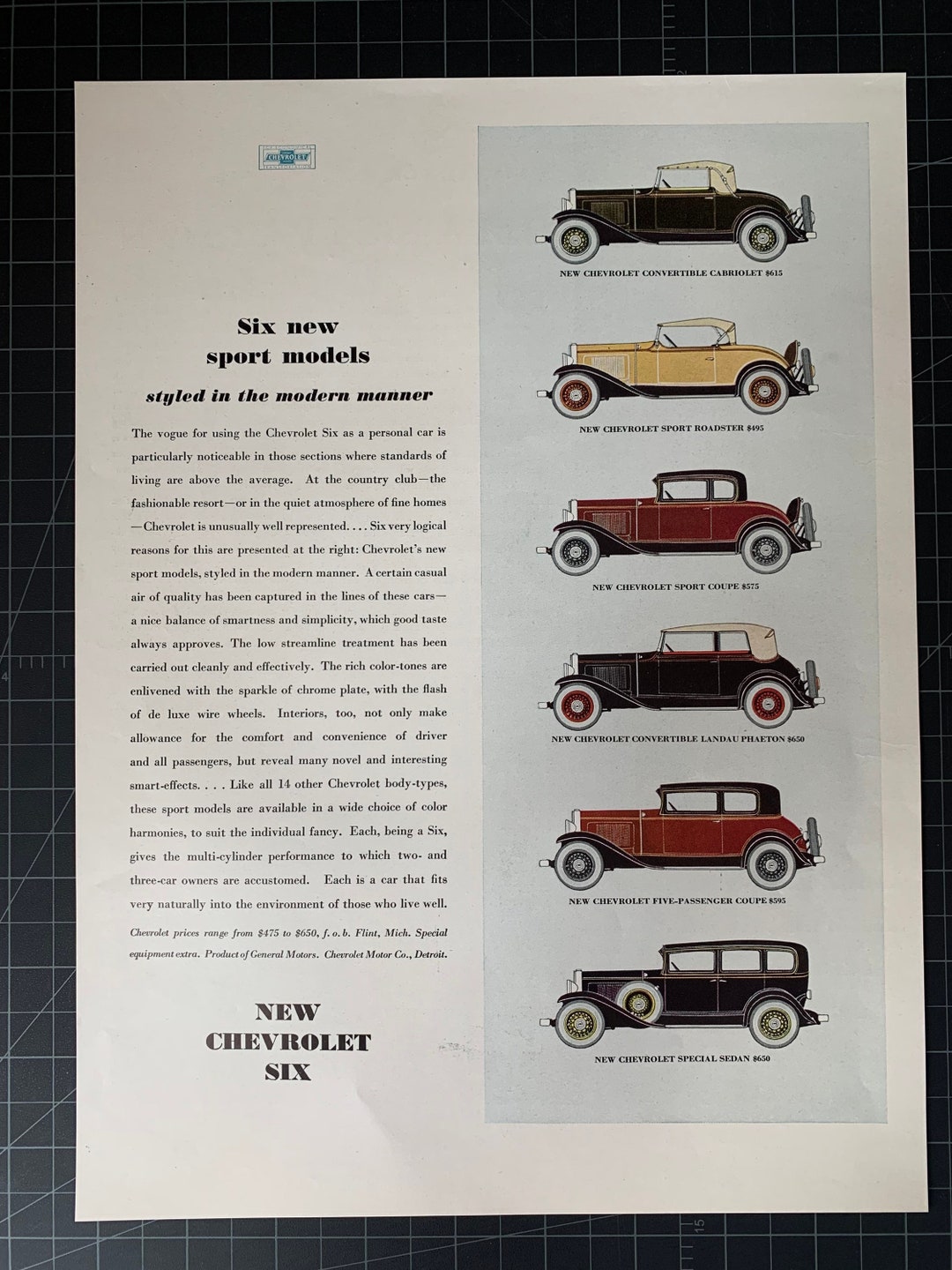 Vintage 1930s Chevrolet Six Print Advertisement - Etsy