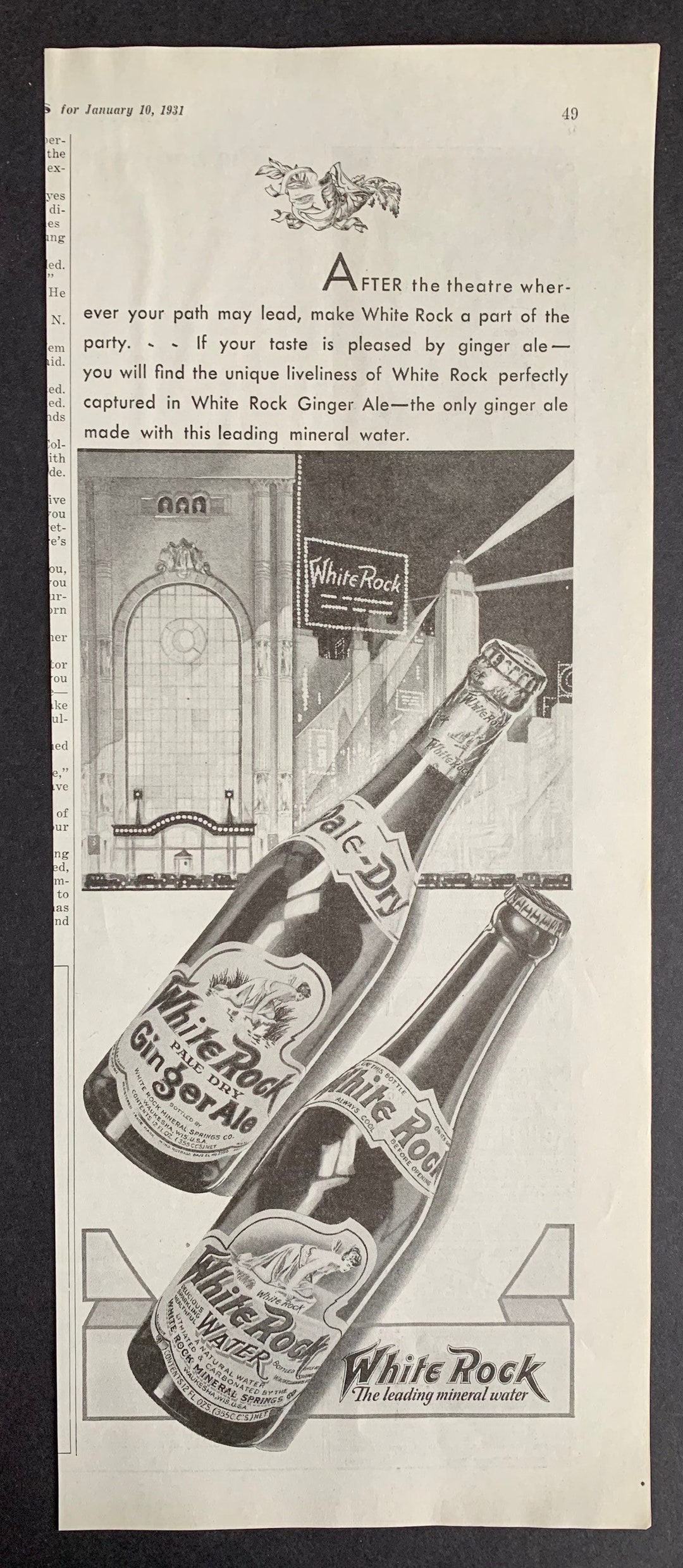 Vintage 1931 White Rock Mineral Water Print Ad - Etsy