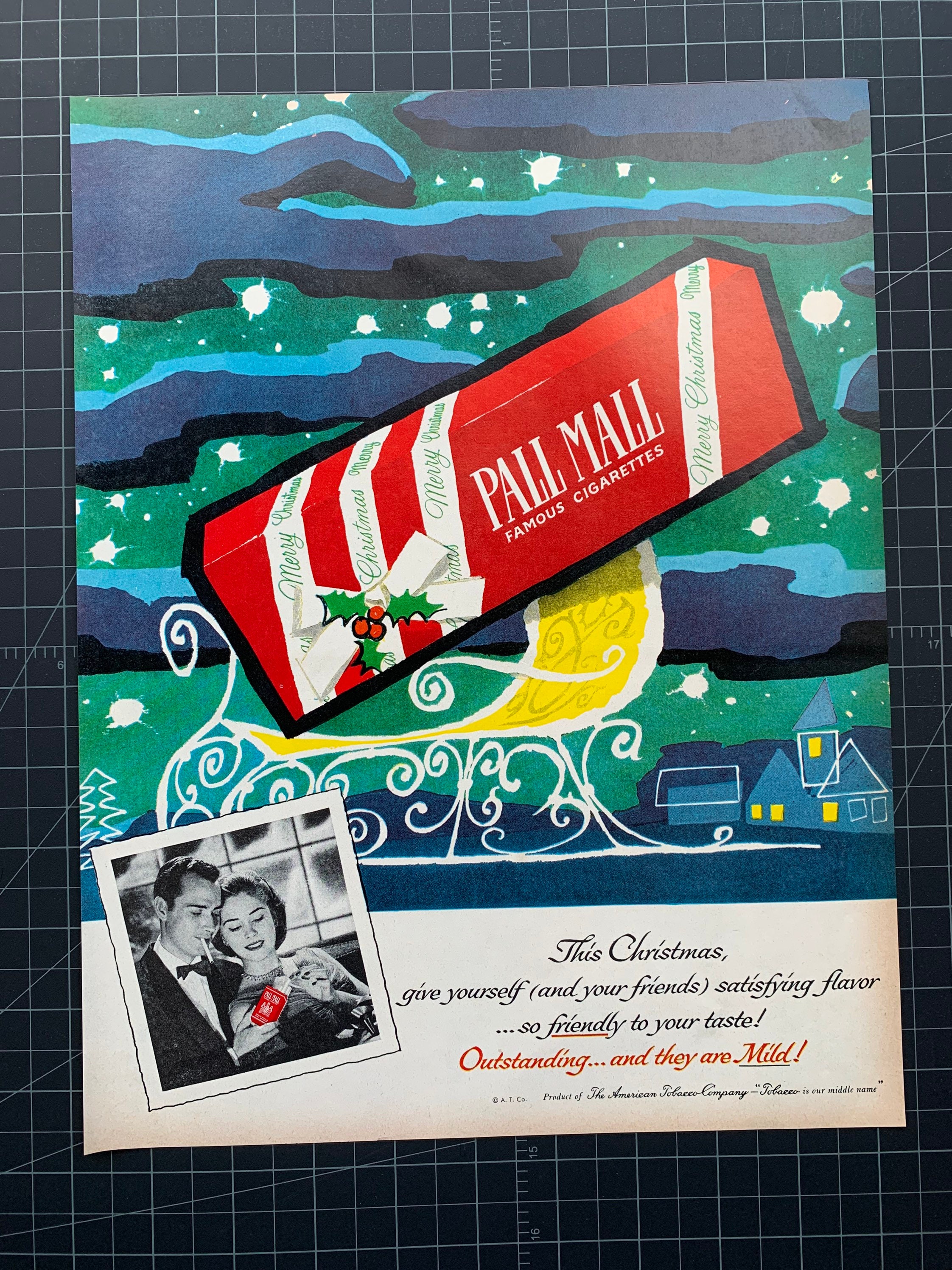 Vintage 1957 Pall Mall Cigarettes Christmas Print Ad - Etsy