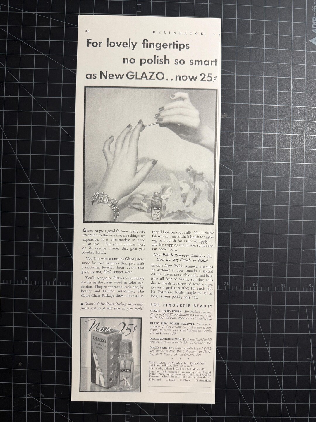 Vintage 1934 Glazo Nail Polish Original Print Ad - Etsy