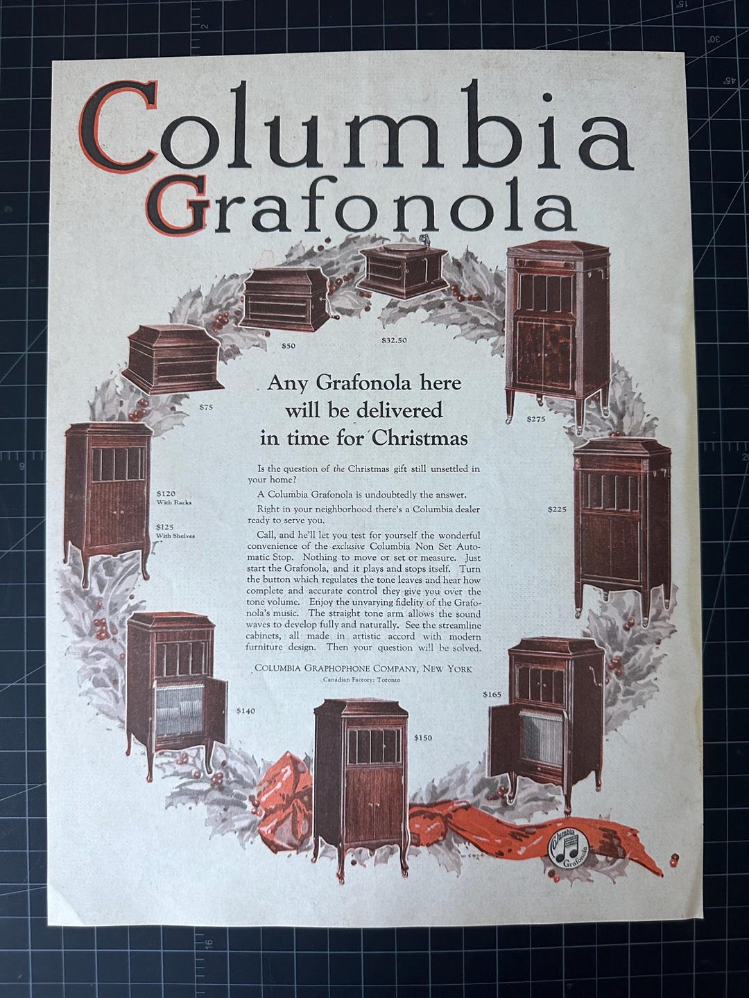 Vintage 1920s Columbia Grafonola Phonograph Christmas Print Ad - Etsy