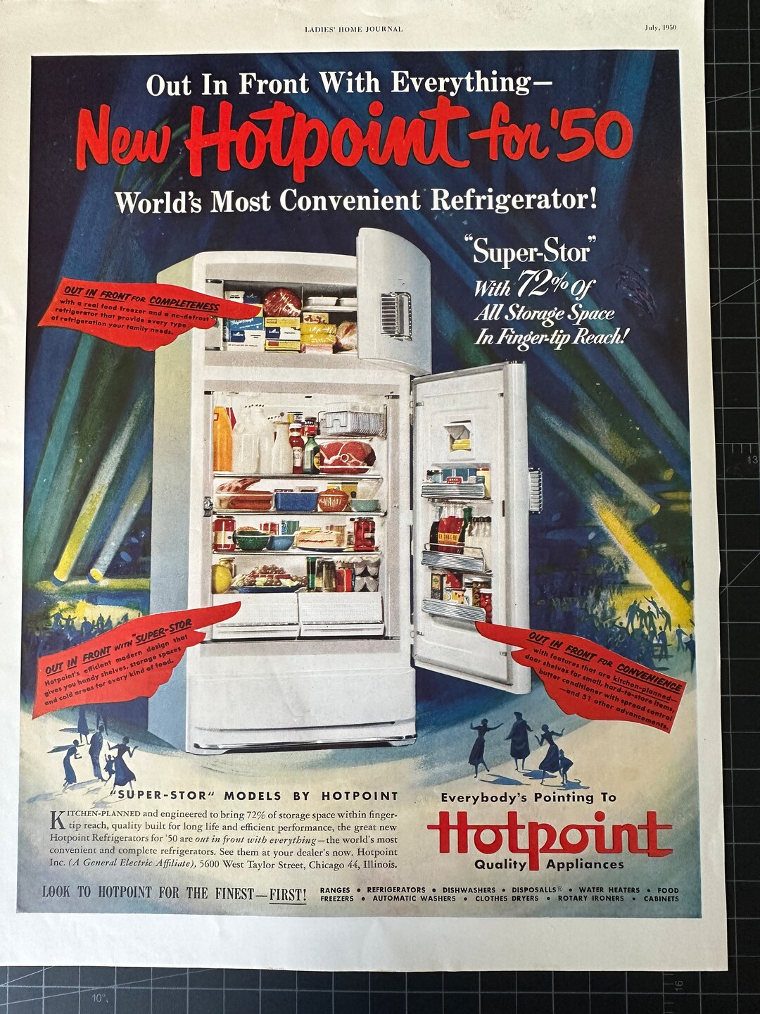 Vintage 1950 Hotpoint Fridge Print Ad - Etsy