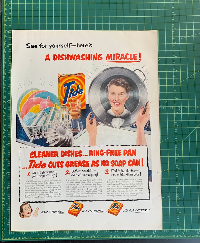 Vintage 1950s Tide Detergent Original Print Ad - Etsy