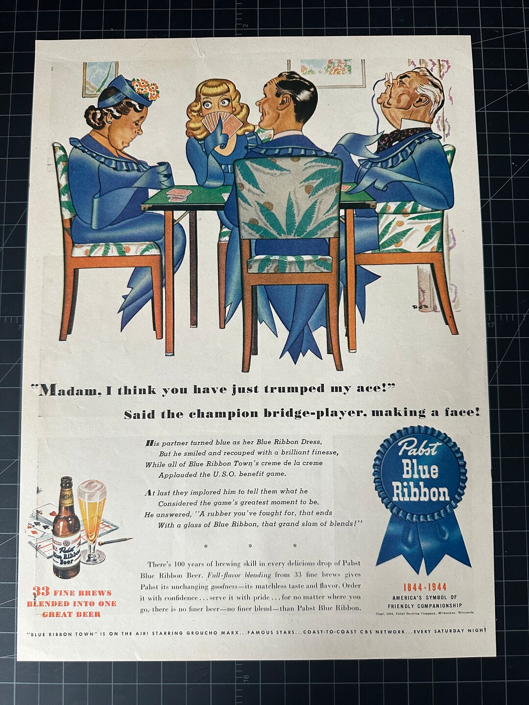 Vintage 1940s Pabst Blue Ribbon Print Advintage Retro Gift Decor - Etsy