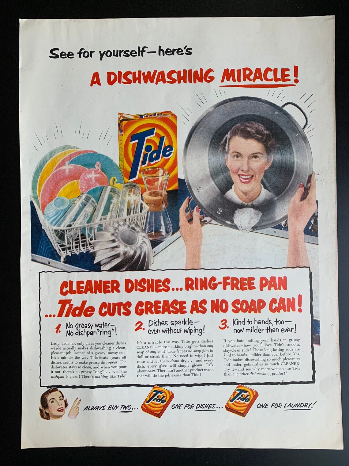Vintage 1950s Tide Detergent Original Print Ad - Etsy