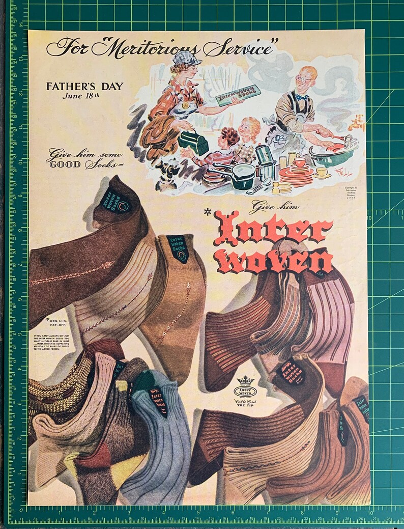 Vintage 1944 Interwoven Socks Print Advertisement - Etsy