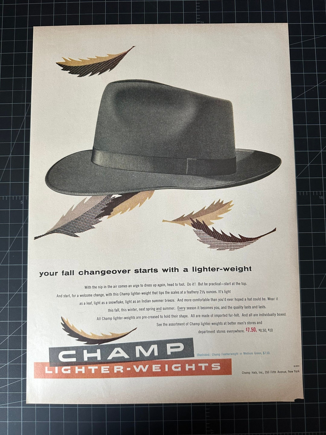 Vintage 1954 Champ Hats Print Advertisement - Etsy