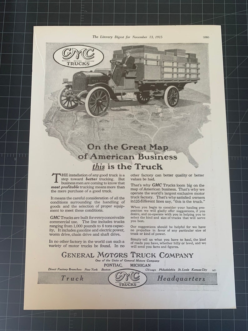Antique 1915 GMC Truck Ad – Early Commercial Truck Illustration ...