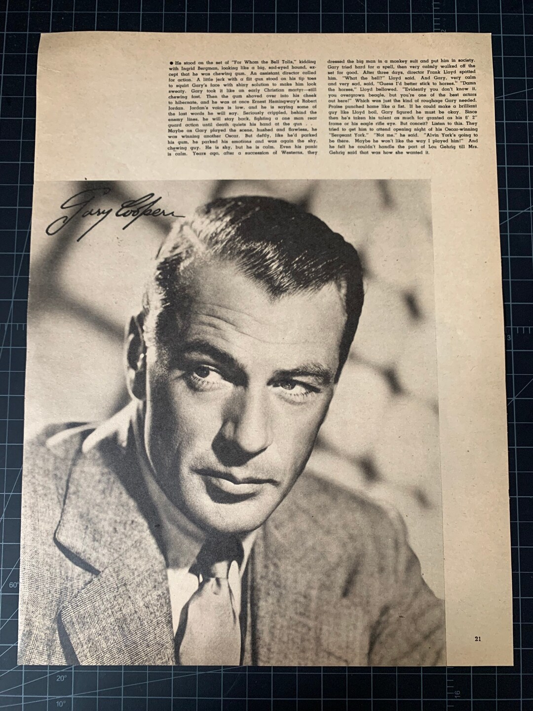 Vintage 1943 Gary Cooper Magazine Portrait & Biovintage - Etsy