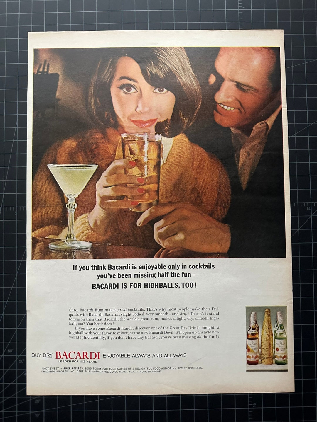 Vintage 1960s Bacardi Rum Print Advertisement - Etsy