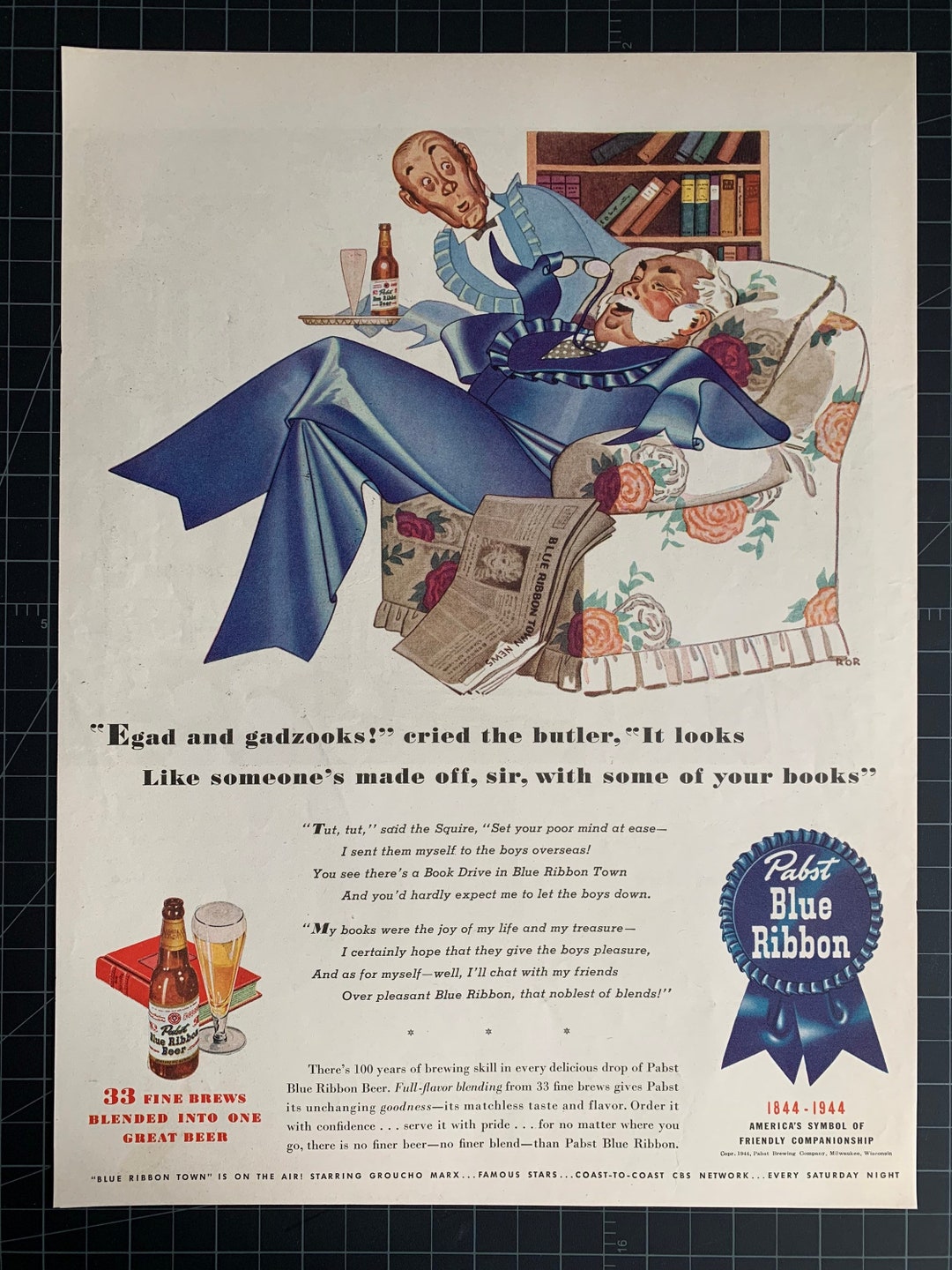 Vintage 1944 Pabst Blue Ribbon Beer Original Print Ad - Etsy