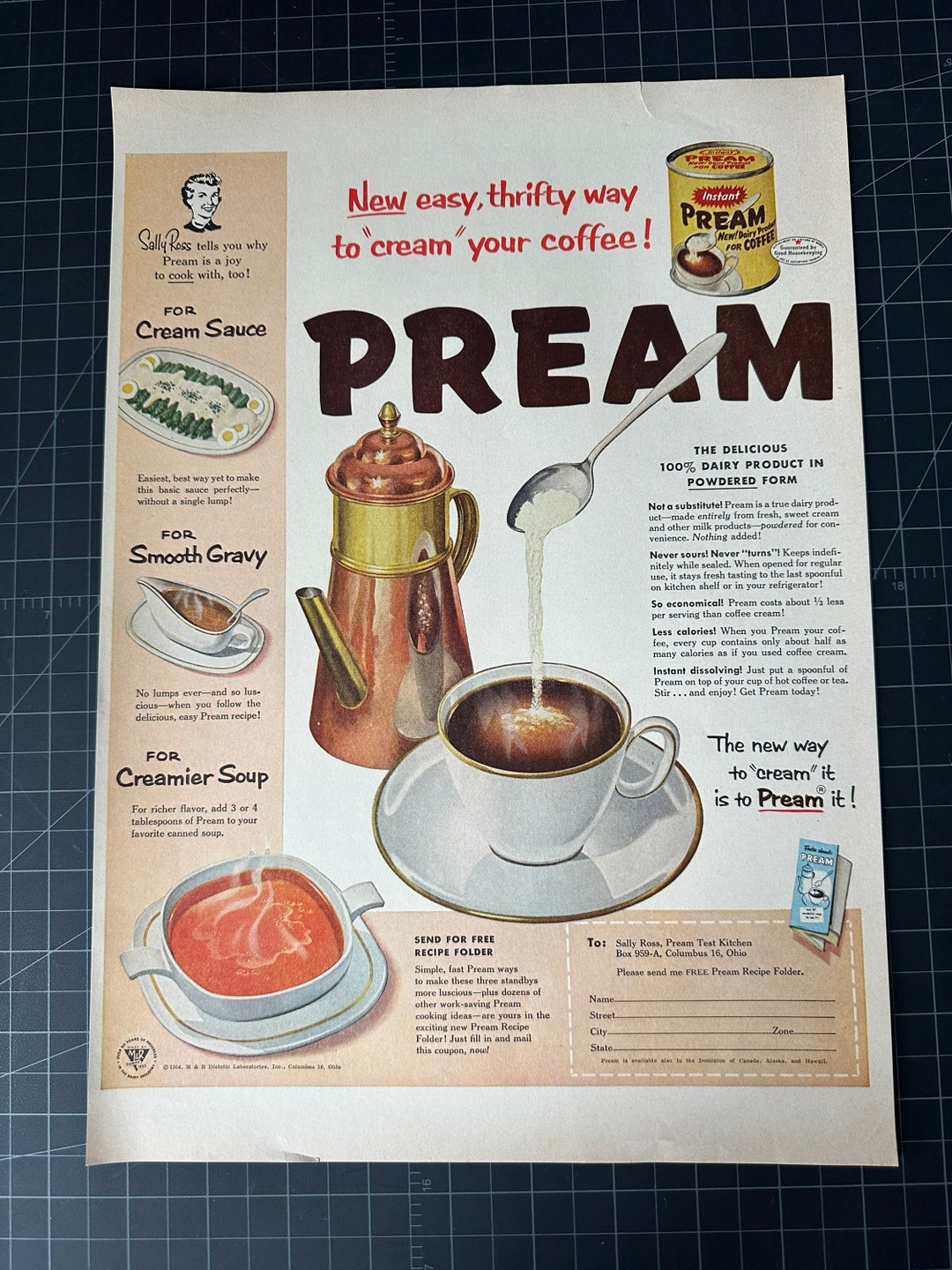 Vintage 1954 Pream Coffee Creamer Print Advertisement - Etsy