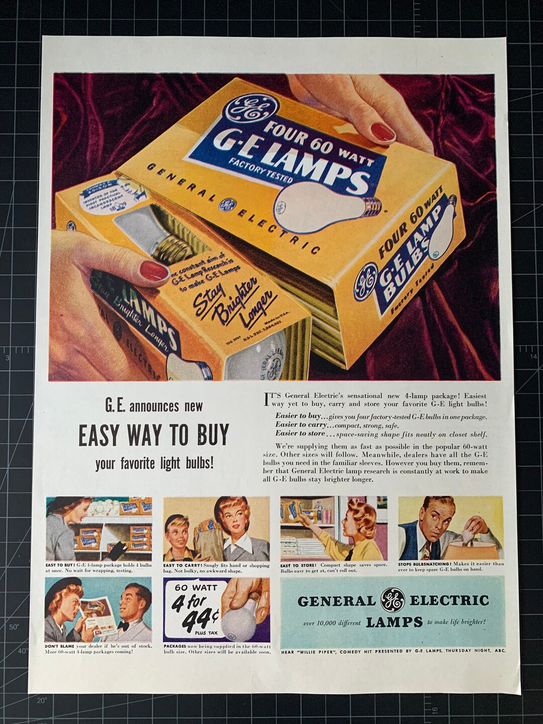 Vintage 1948 General Electric Light Bulbs Print Advertisement - Etsy