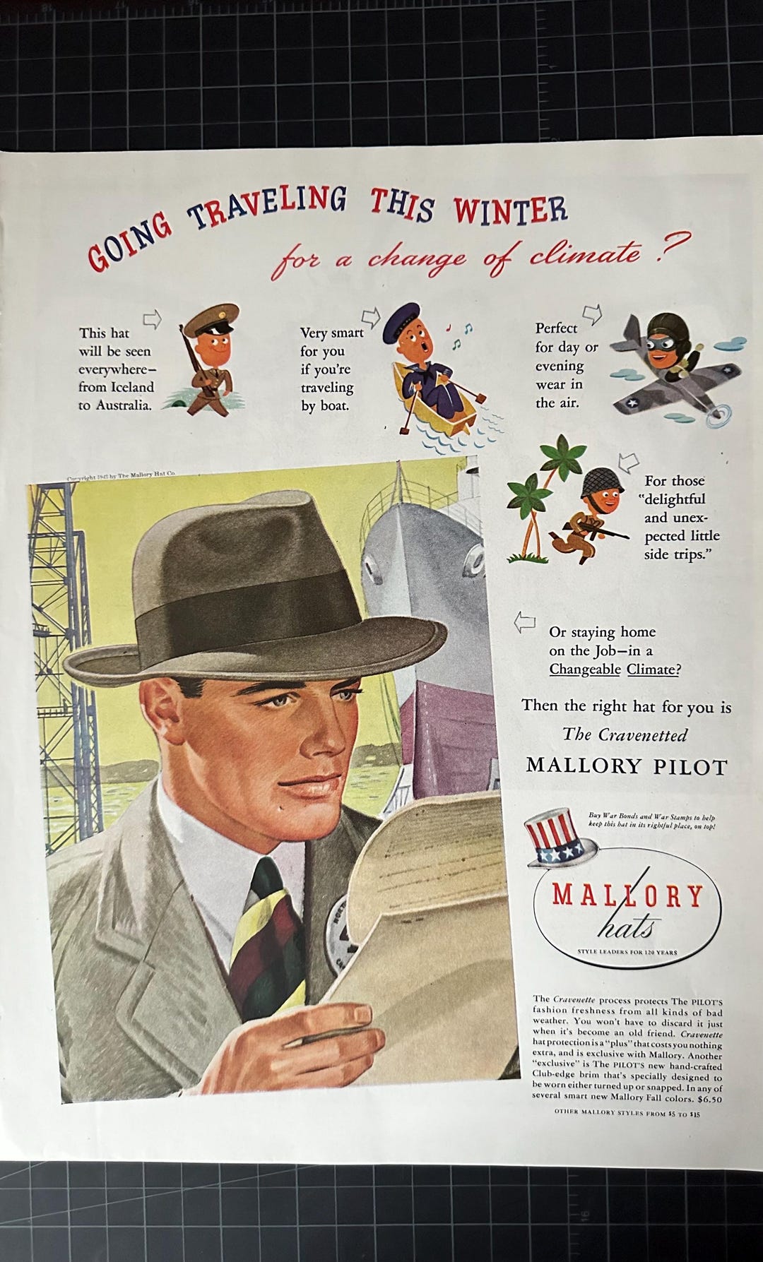 Vintage 1940s Mallory Hats Print Ad - Etsy