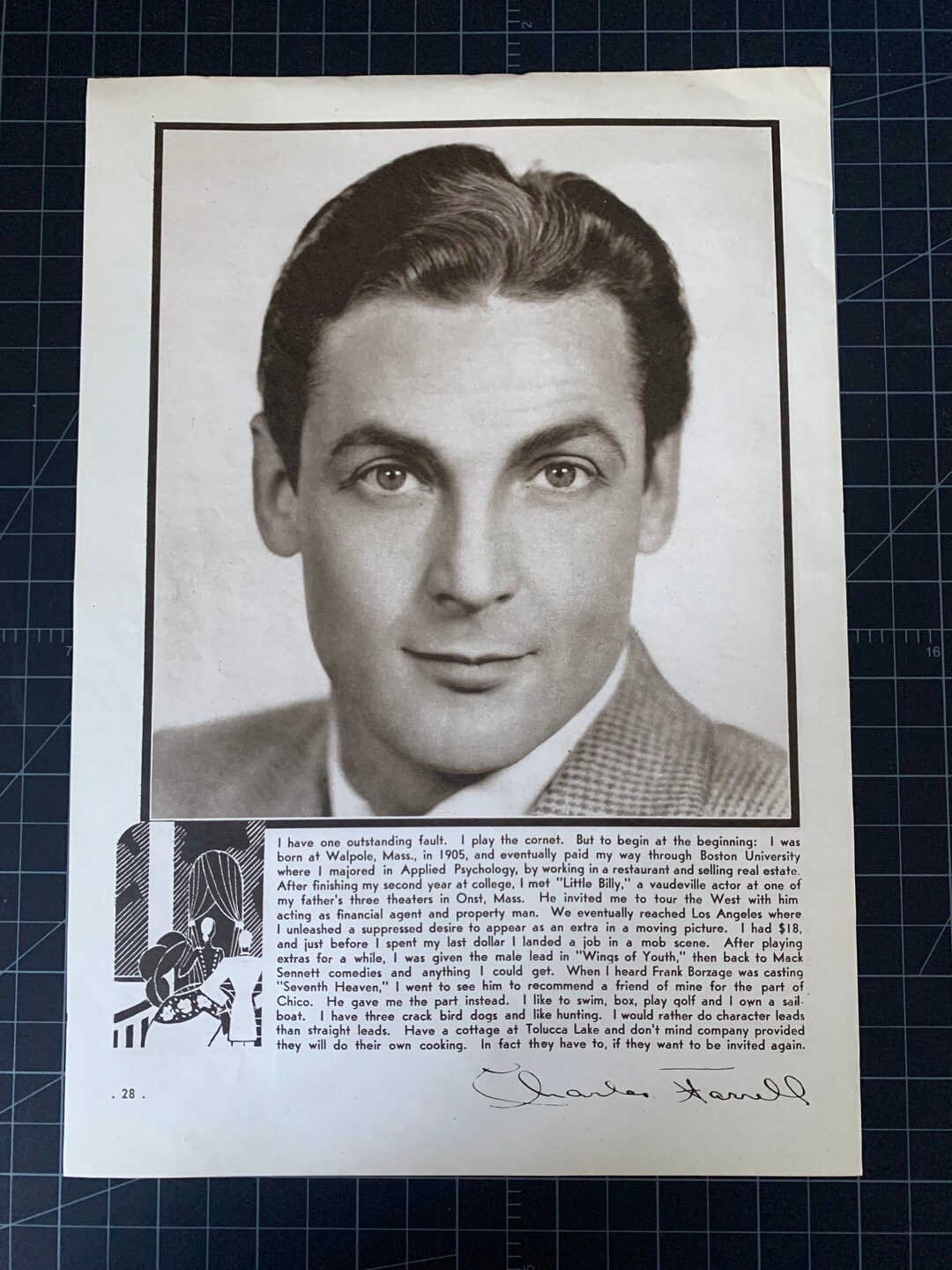 Vintage 1931 Charles Farrell Magazine Portrait & Bio - Etsy