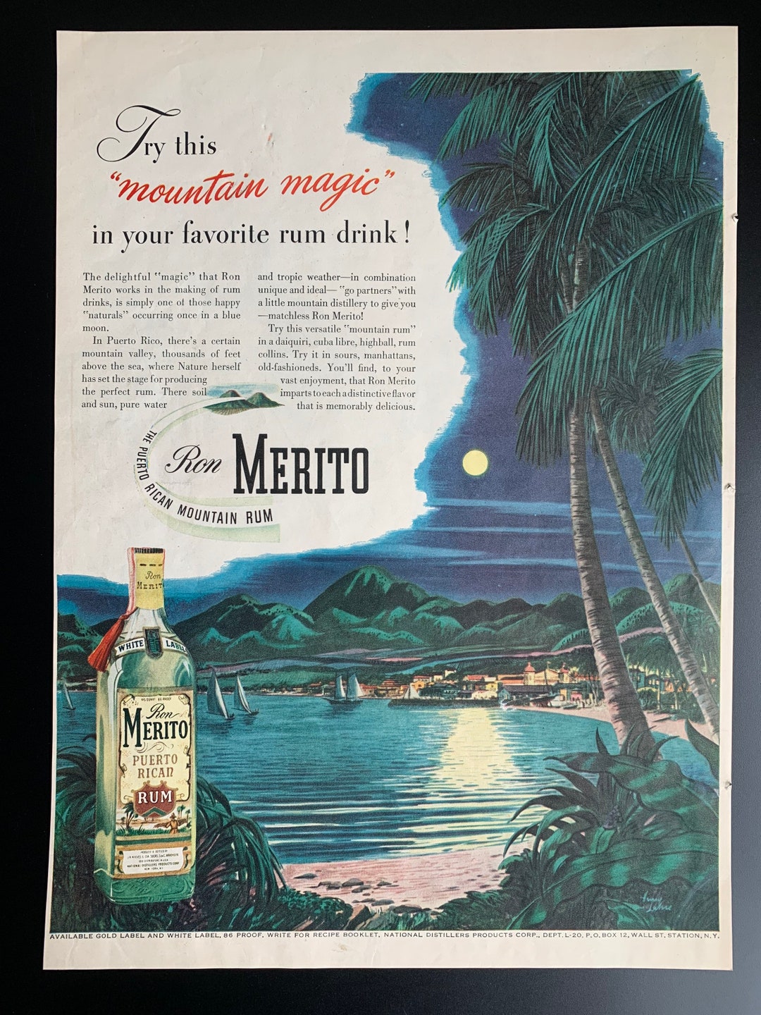 Vintage 1942 Ron Merito Rum Print Ad - Etsy