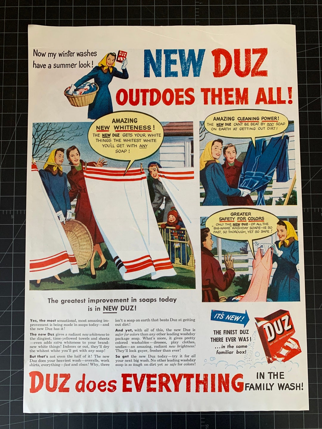 Vintage 1949 Duz Detergent Print Advertisement - Etsy