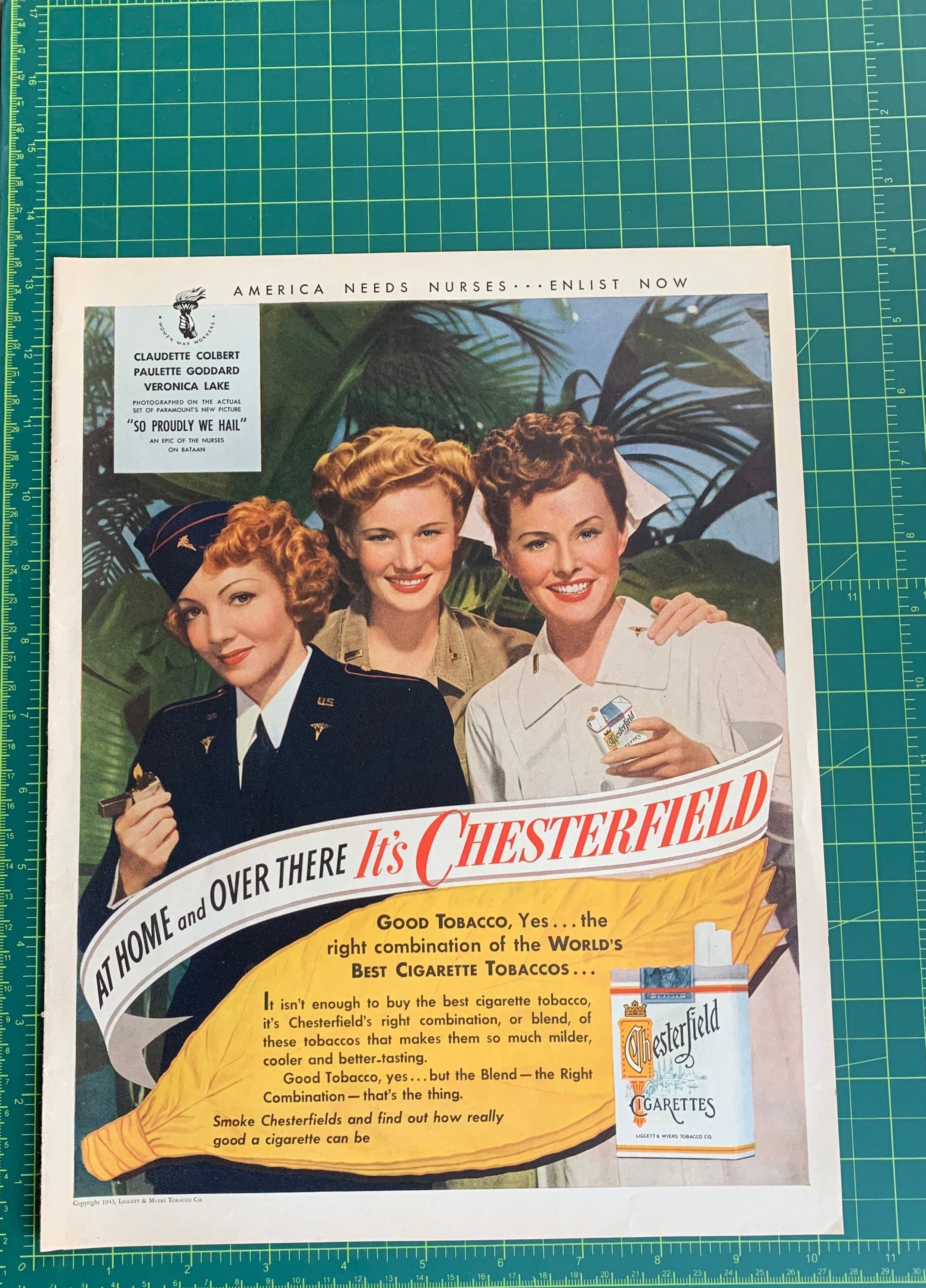 Vintage 1943 Chesterfield Cigarettes Original Print Ad - Veronica Lake ...