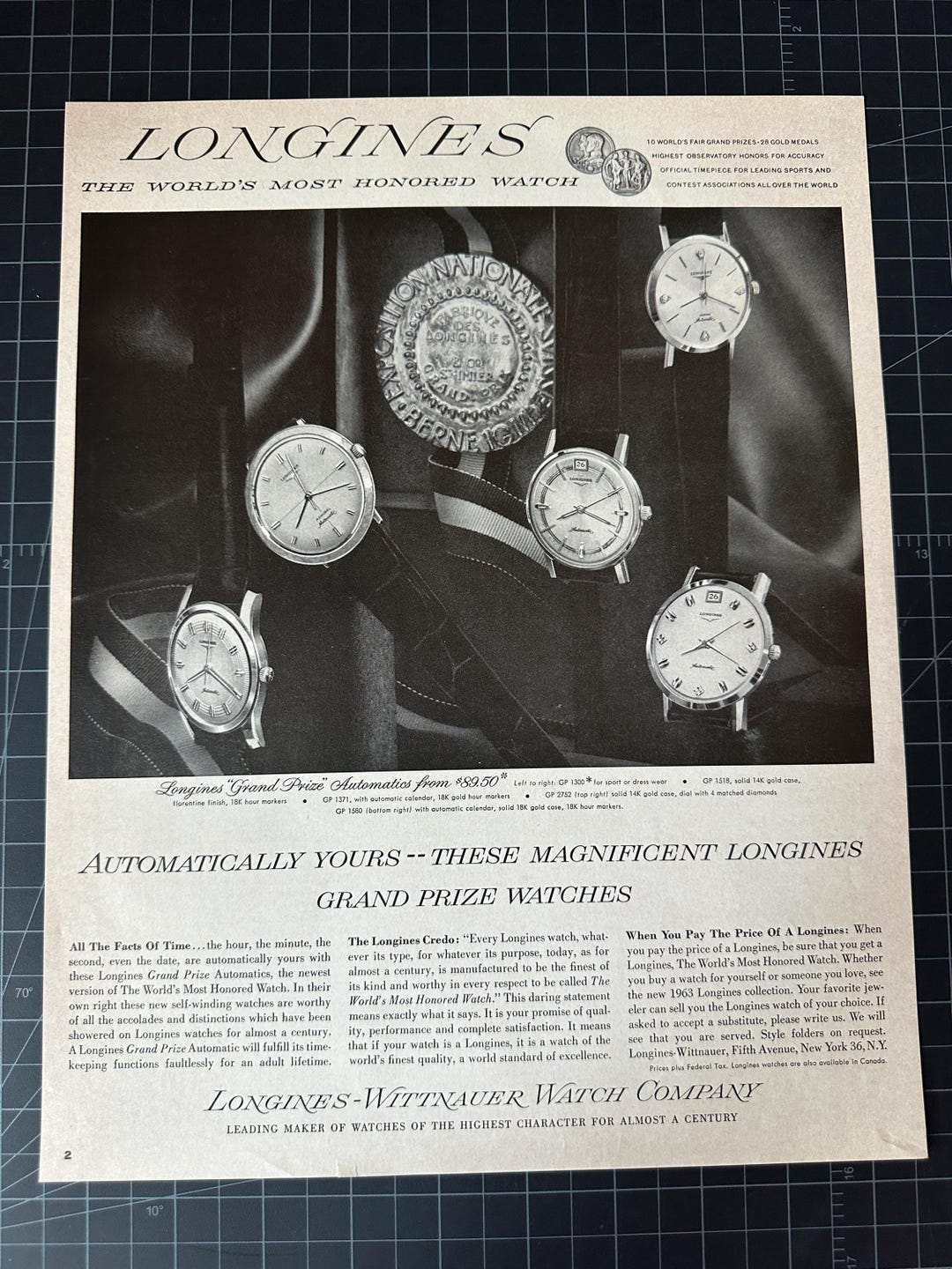 Vintage 1962 Longines Watches Print Ad - Etsy