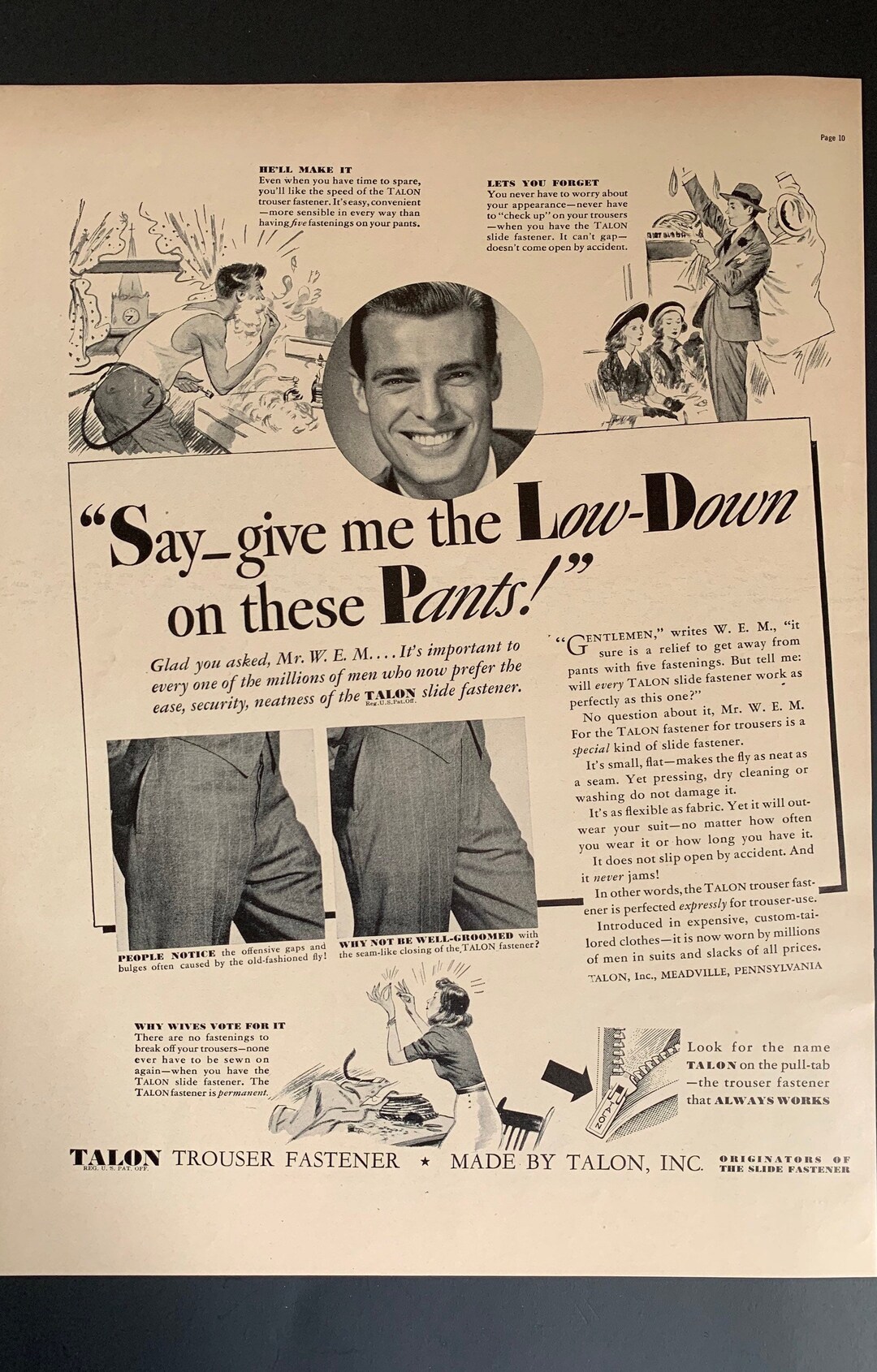 Vintage 1938 Talon Trouser Fastener Mens Clothing Ad - Etsy