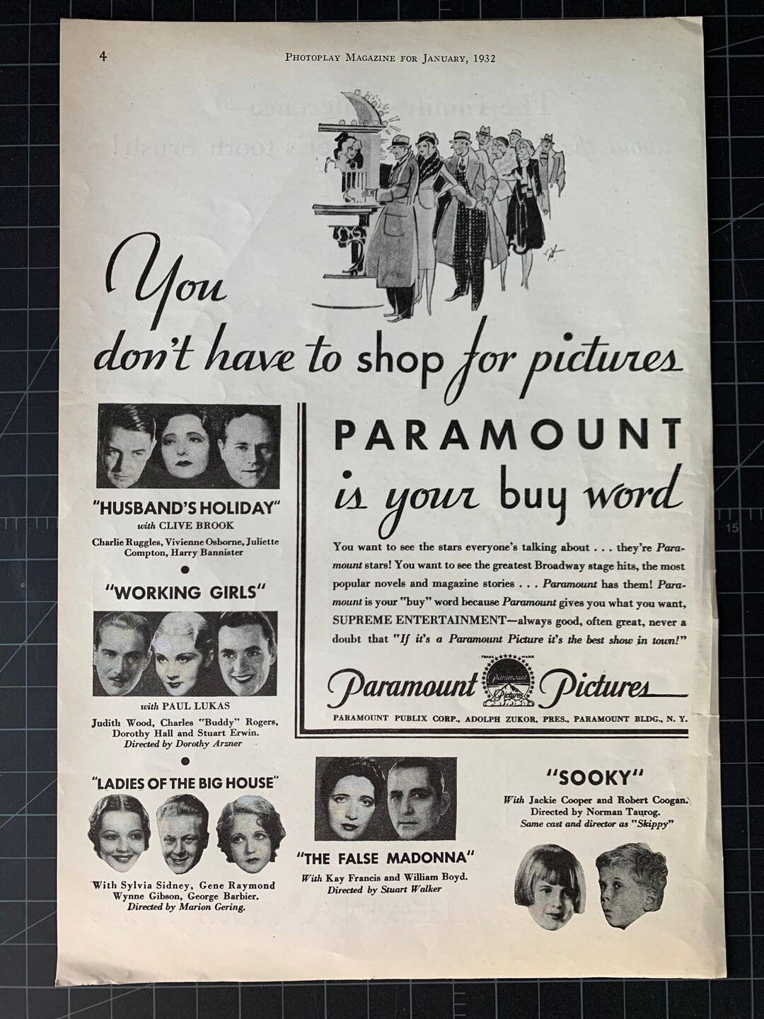 Vintage 1932 Paramount Pictures Print Advintage Retro Gift Decor - Etsy
