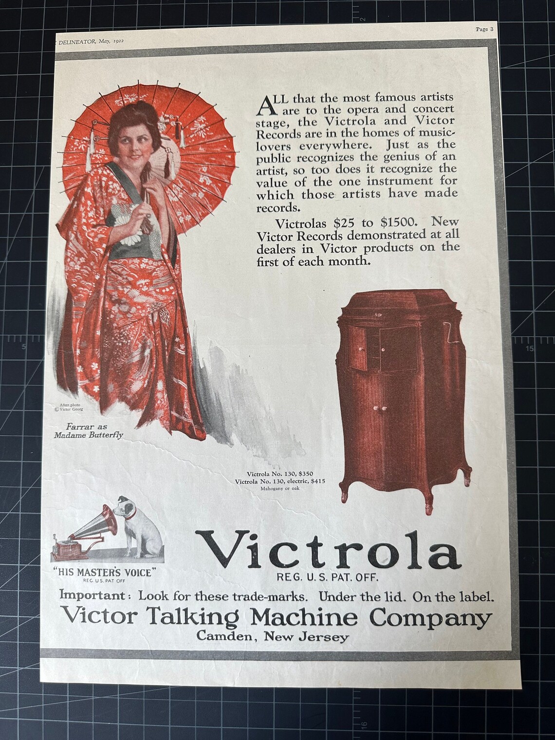 Rare Vintage 1922 Victor Victrola Print Ad - Madame Butterfly - Etsy