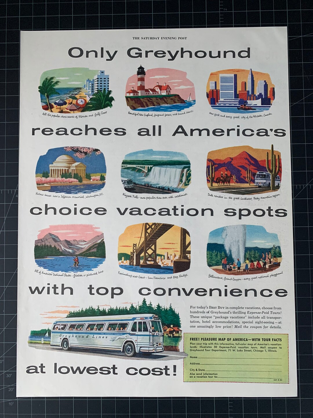 Vintage 1954 Greyhound Bus Print Ad - Etsy