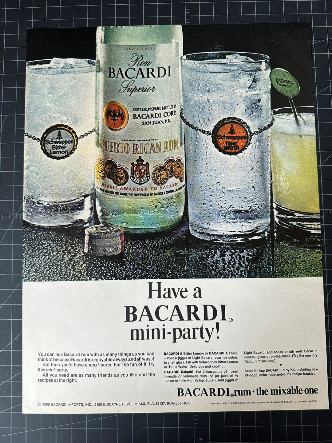 Vintage 1969 Bacardi Rum Print Ad - Etsy