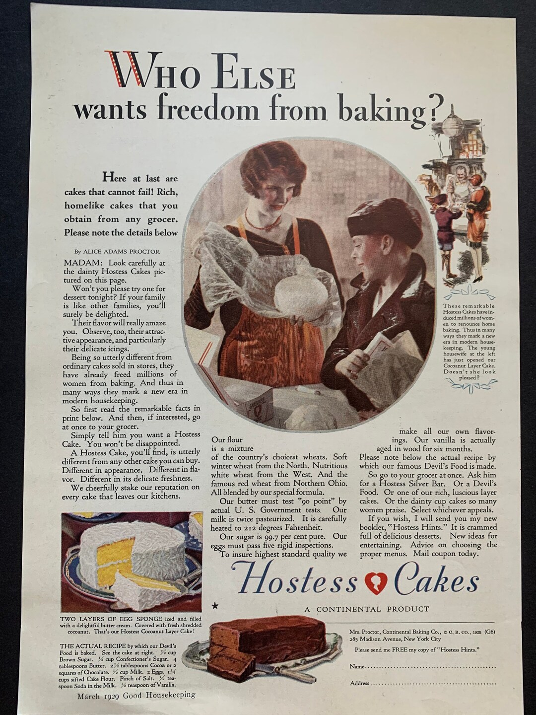 Vintage 1929 Hostess Cakes Print Advertisement - Etsy