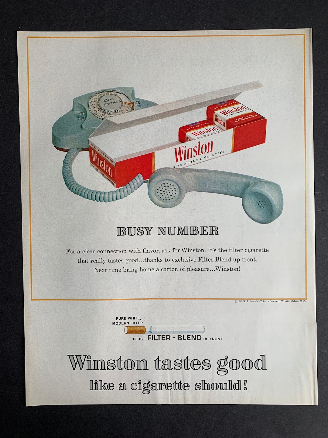 Vintage 1963 Winston Cigarettes Print Ad - Etsy