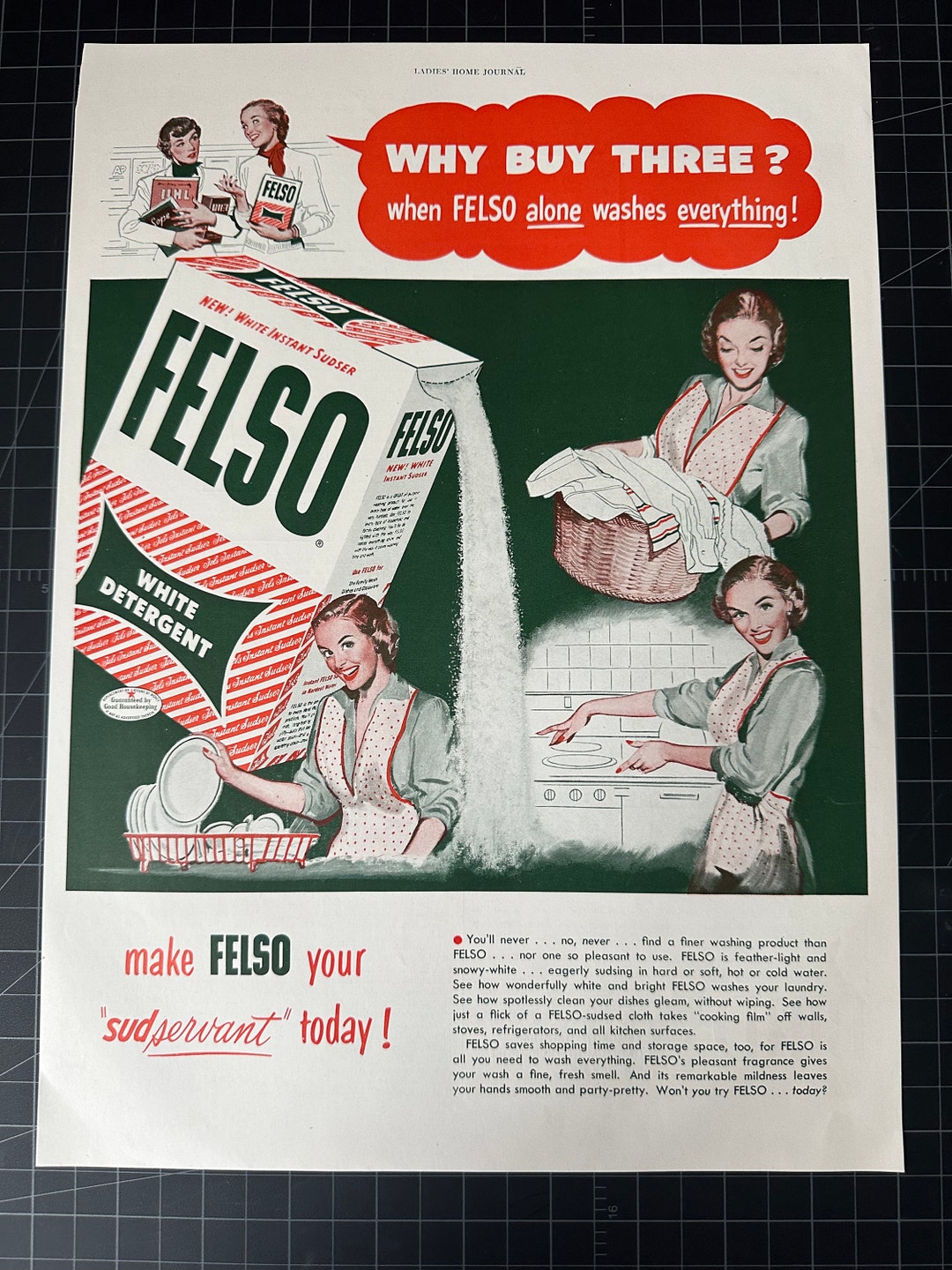 Vintage 1951 Felso Detergent Print Ad - Etsy