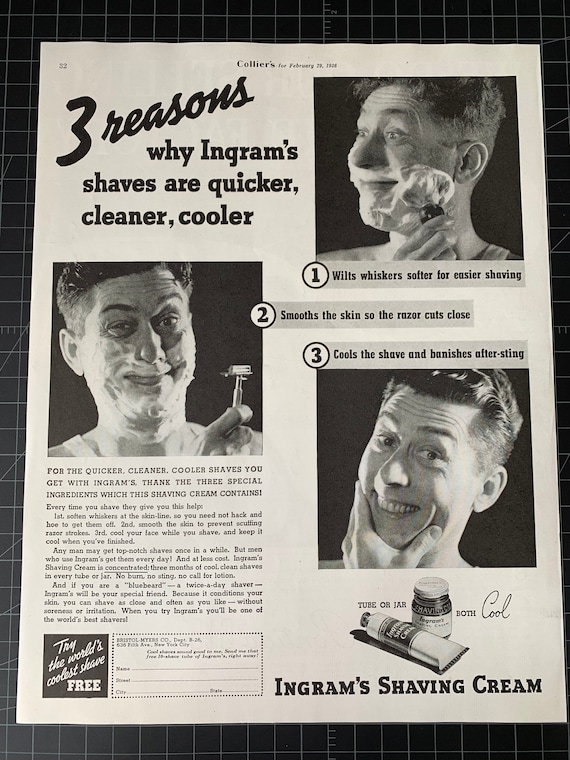 Vintage 1936 Ingrams Shaving Cream Print Ad | Etsy