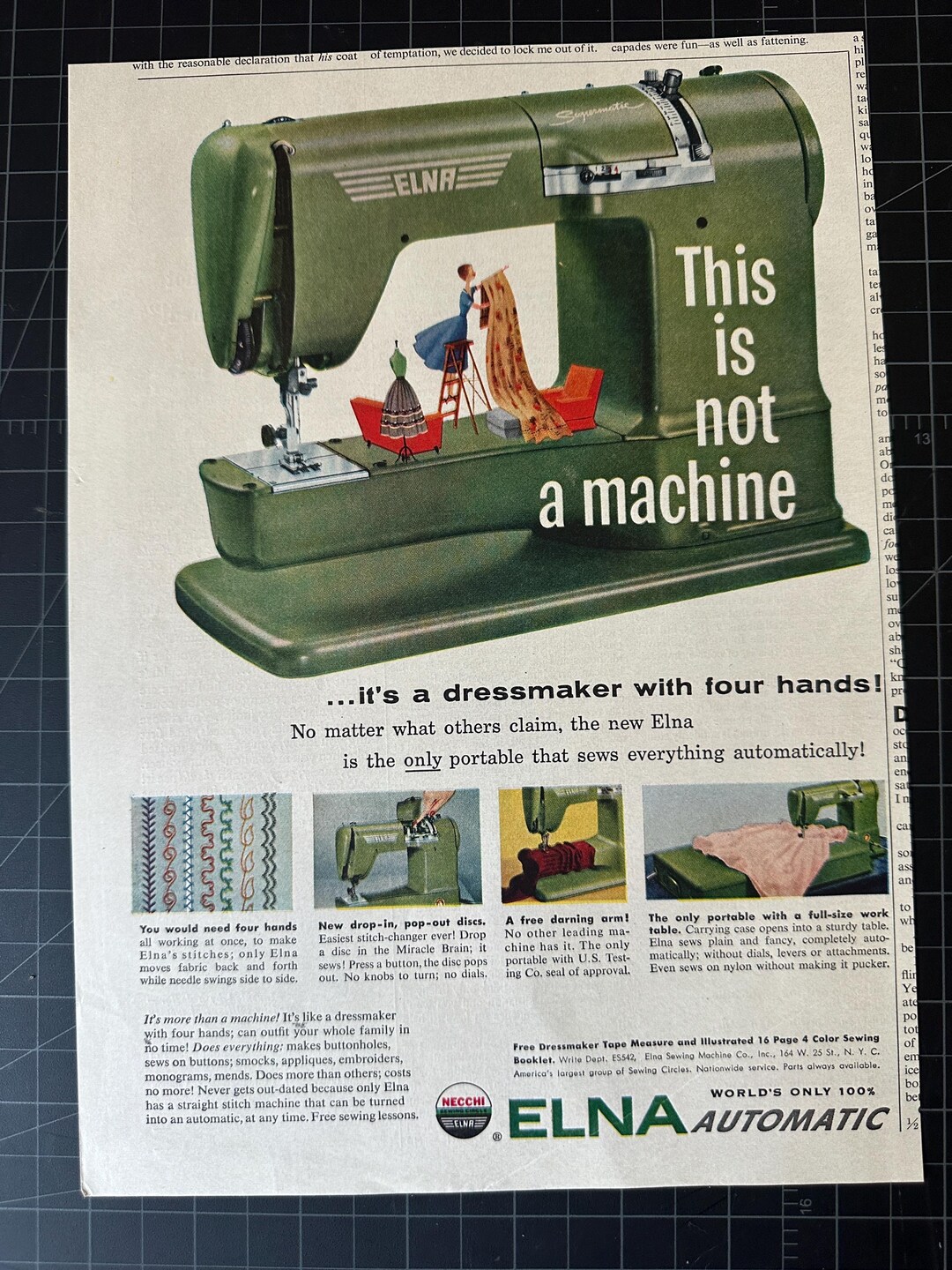 Vintage 1950s Elna Automatic Sewing Machine Print Ad - Etsy