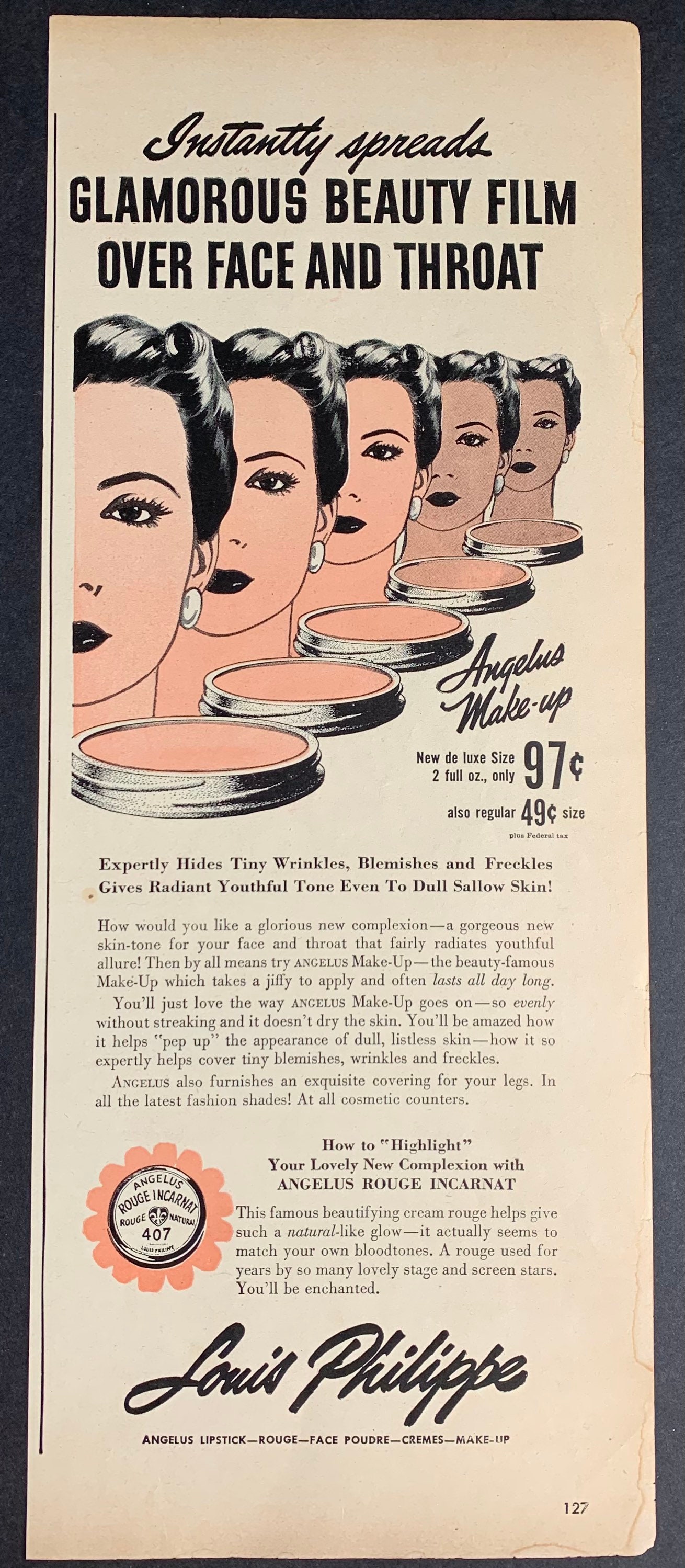 Vintage 1942 Louis Philippe Makeup Cosmetics Print Ad | Etsy